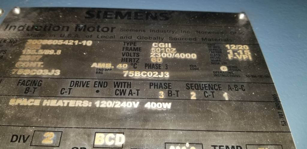 700 HP, 3600 RPM, SIEMENS, FRAME 5010S, BBWPII, 2300/4000V, NEW - East ...
